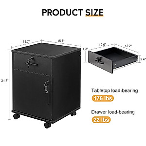 CLIPOP Mobile Office Cabinet with 1 Lockable Drawer & Storage Cabinet Box, Under Desk Rolling Vertical File Cabinet with 4 Wheels for Letter/Legal /A4 Size Documents for Home Office (Black)