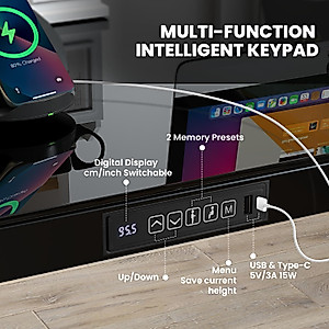 Giantex Glass Standing Desk with Drawer, 48" x 24" Height Adjustable Electric Stand Up Desk with Tempered Glass Top, 2 Memory Positions & USB Type-C Outlets, Sit Stand Desk for Home Office, Black