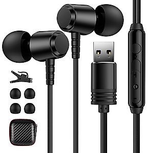 USB Headphone for PC Laptop Magnetic Wired Earbuds, USB Earbuds with Microphone for Business School Office Zoom Gaming, USB Headset with Mute,Noise Canceling in-Ear Corded Earphone with Volume Control