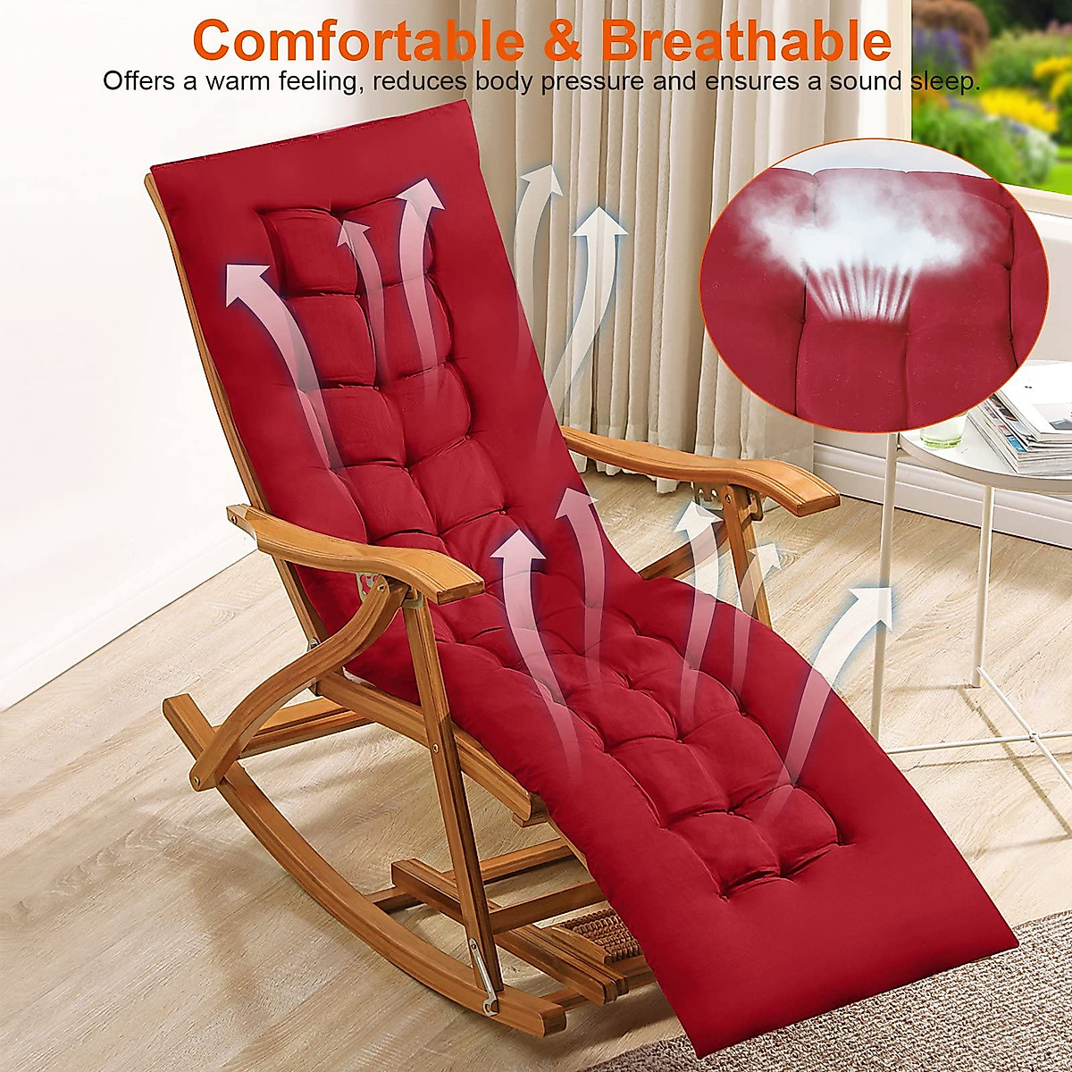 iMounTEK Lounge Chair Cushions 67inch Chaise Lounger Cushion Soft Sofa Mat Long Bench Cushion for Outdoor Furniture, Indoor Outdoor Recliner Zero Gravity Chair Cushion/Red