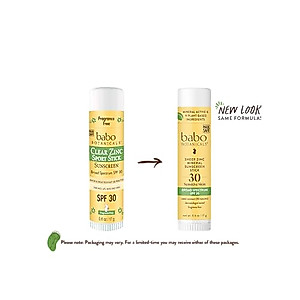 Babo Botanicals Sheer Zinc Mineral Sunscreen Sport Stick SPF30- Natural Zinc Oxide- Shea Butter- Fragrance-Free - Water Resistant - MADE SAFE Certified