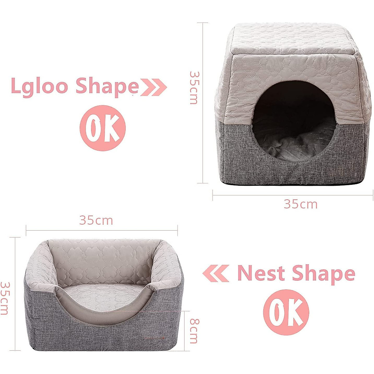 DREAMSOULE Cat Cosy Cube Bed, 3-in-1 Foldable Cat Dog Soft Sofa Cave Bed,Cool and Warm Tent Cave Microfiber Bed House with Removable Washable Cushion Pillow for Indoor Cats Small Dogs Puppy Pets