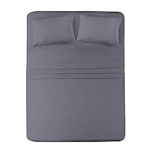 IR Imperial Rooms Grey Full Size Bed Sheets - 4 Pcs Luxury Sheets & Pillowcases for Spa, Hotels, Guest Bedroom & Airbnbs - Brushed Microfiber Full Size Sheets