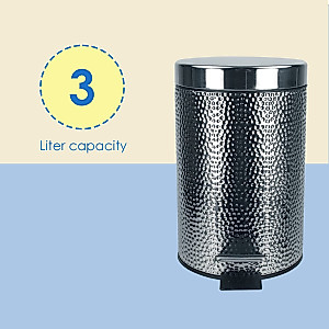 Home Basics (Silver) Hammered Stainless Steel Step-Activated Bedroom Trashcan