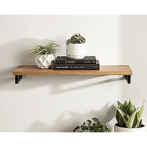 Kate and Laurel Lankford Modern Wood Wall Shelf, 24, Natural Wood and Black, Decorative Shelf for Storage and Display