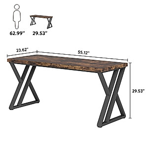 Tribesigns Writing Computer Desk, 55 inch Heavy Duty Study Desk with Z-Shaped Metal Leg, Modern Simple Home Office Computer Desk, Rustic Brown