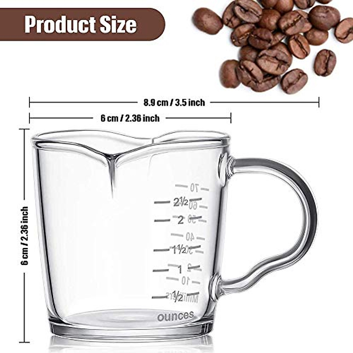 NCnnwovf Espresso Shot Glasses 70ML Triple Pitcher Barista Double Spouts With Pouring Handle (2)