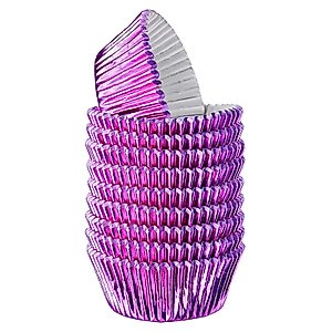 200 Pack Magenta Foil Cupcake Liners for Baking, Standard Size Metallic Cups for Muffins (2 x 1 In)