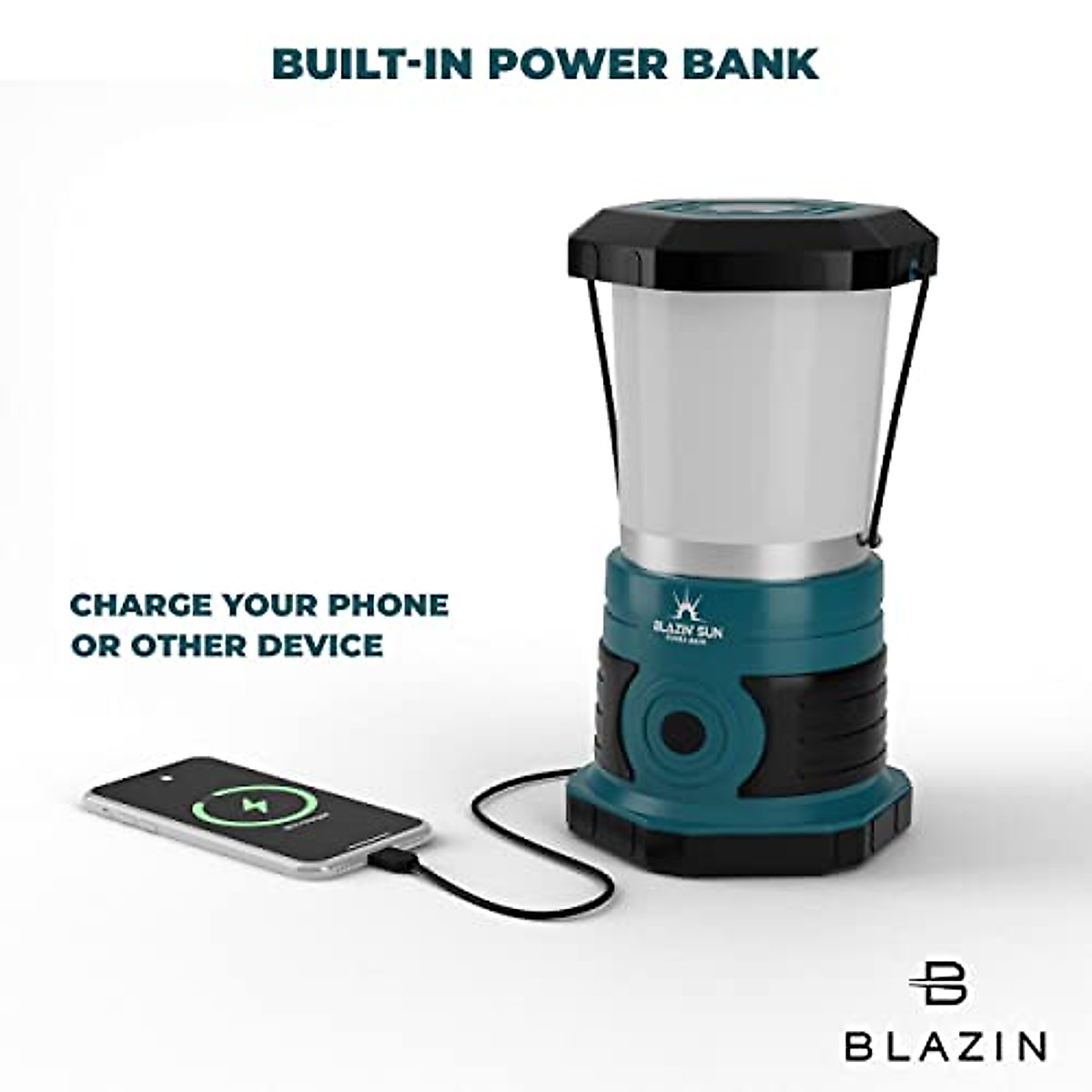 Blazin' Sun 1500 Lumen | Led Lanterns Rechargeable with Power Bank | Hurricane, Emergency, Storm, Power Outage Light | 85 Hour Runtime (Teal)