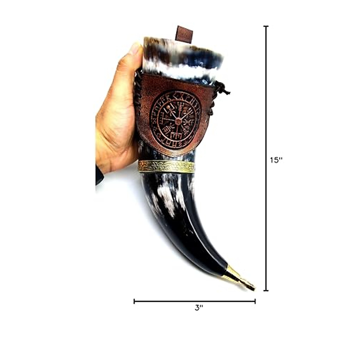 Beer horn mug Game of thrones Brass adorned vikings horn Medieval Drinking Horn with attractive leather belt (HBM-580)