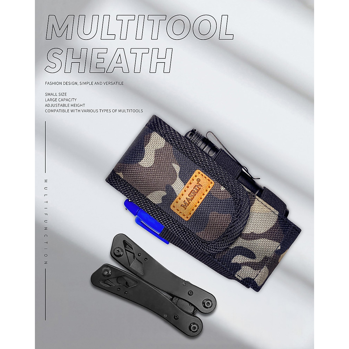 Multitool Sheath-Multi Tool Pouch,Multi Tool Sheath for Belt,Multitool Case,Pocket Knife Belt Holder,Small Tool Pouch Compatible with Multitool Accessories with Leather Logo and Belt Clip for Man