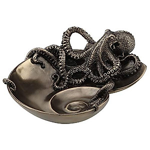 Veronese Design Container of Curiosity Bronze Finish Octopus On Nautilus Shell Tray