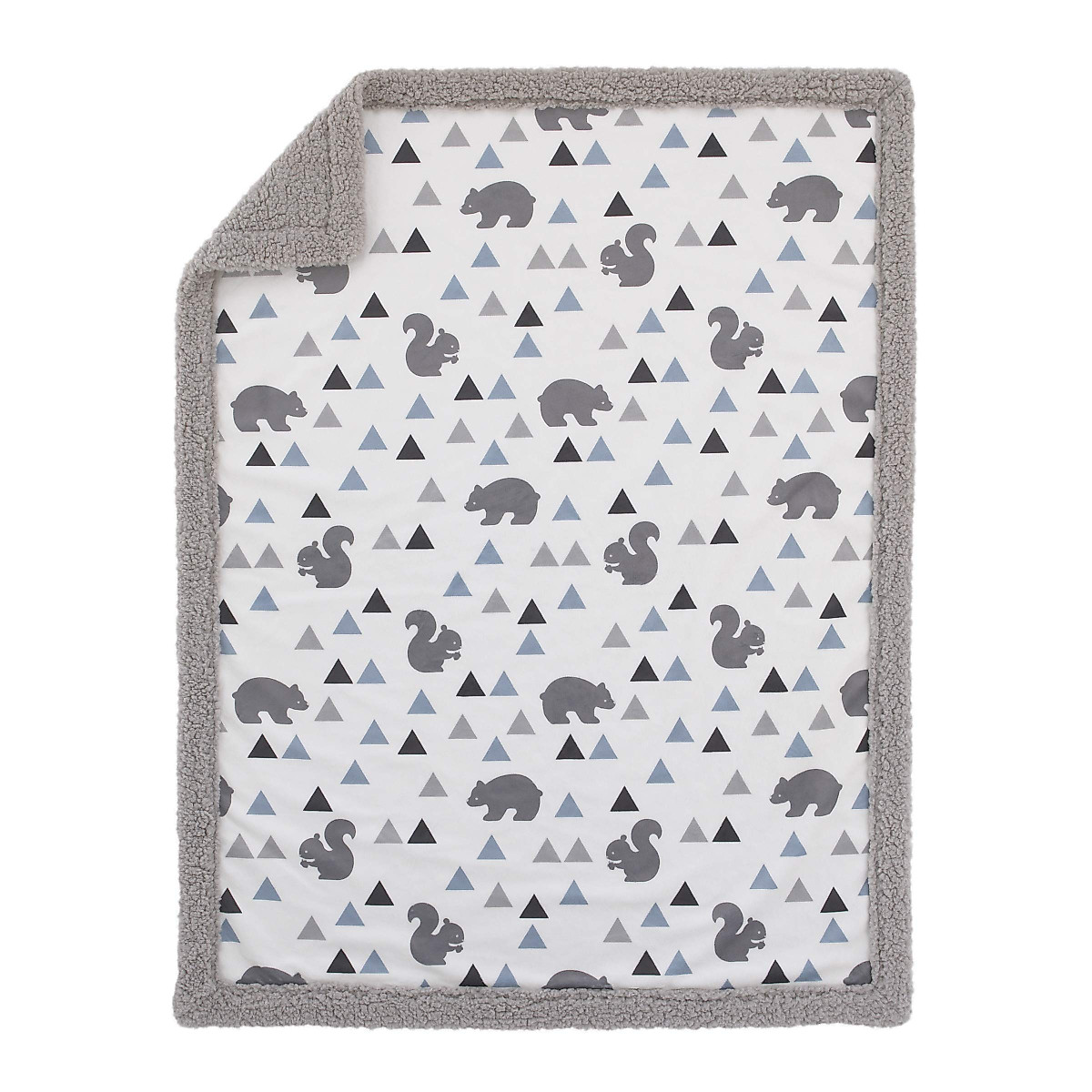 NoJo Mountain Patchwork - Grey, Denim, Slate Blue, Charcoal 4 Piece Nursery Crib Bedding Set- Comforter, 100% Cotton Fitted Crib Sheet, Dust Ruffle, Baby Blanket