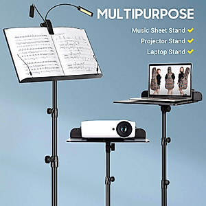 CAHAYA 6 IN 1 Sheet Music Stand with Stand Light Desktop Book Stand with Carrying Bag, Sheet Music Folder & Clip Metal Portable Solid Back for Guitar, Ukulele, Violin Players
