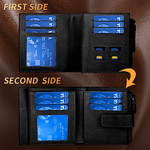Credit Card Bifold Leather Wallet-With Front Pocket Id Window Men Women Mens Womens Ladies Woman Small Coin Pocket Rfid Blocking Black Multi Id Card Zipper Holder Wallets Female Teen Girl Coin Purse