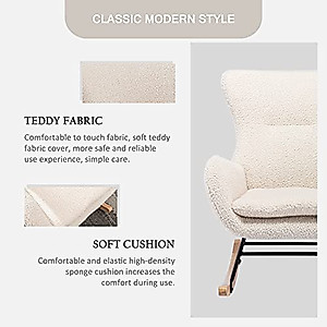 Qtivii Rocker Glider Chair for Nursery, Modern Rocking Chair with High Backrest and Armrests, Comfy Uplostered Accent Chair for Living Room, Bedroom (Beige)