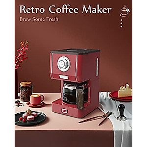 Amaste Coffee Maker, 25 Oz Drip Coffee Machine with Glass Coffee Pot, Retro Style Coffee Maker with Reusable Coffee Filter & Three Brewing Modes, 30minute-Warm-Keeping