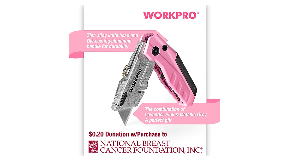 WORKPRO Pink Folding Utility Knife - Durable & Safe