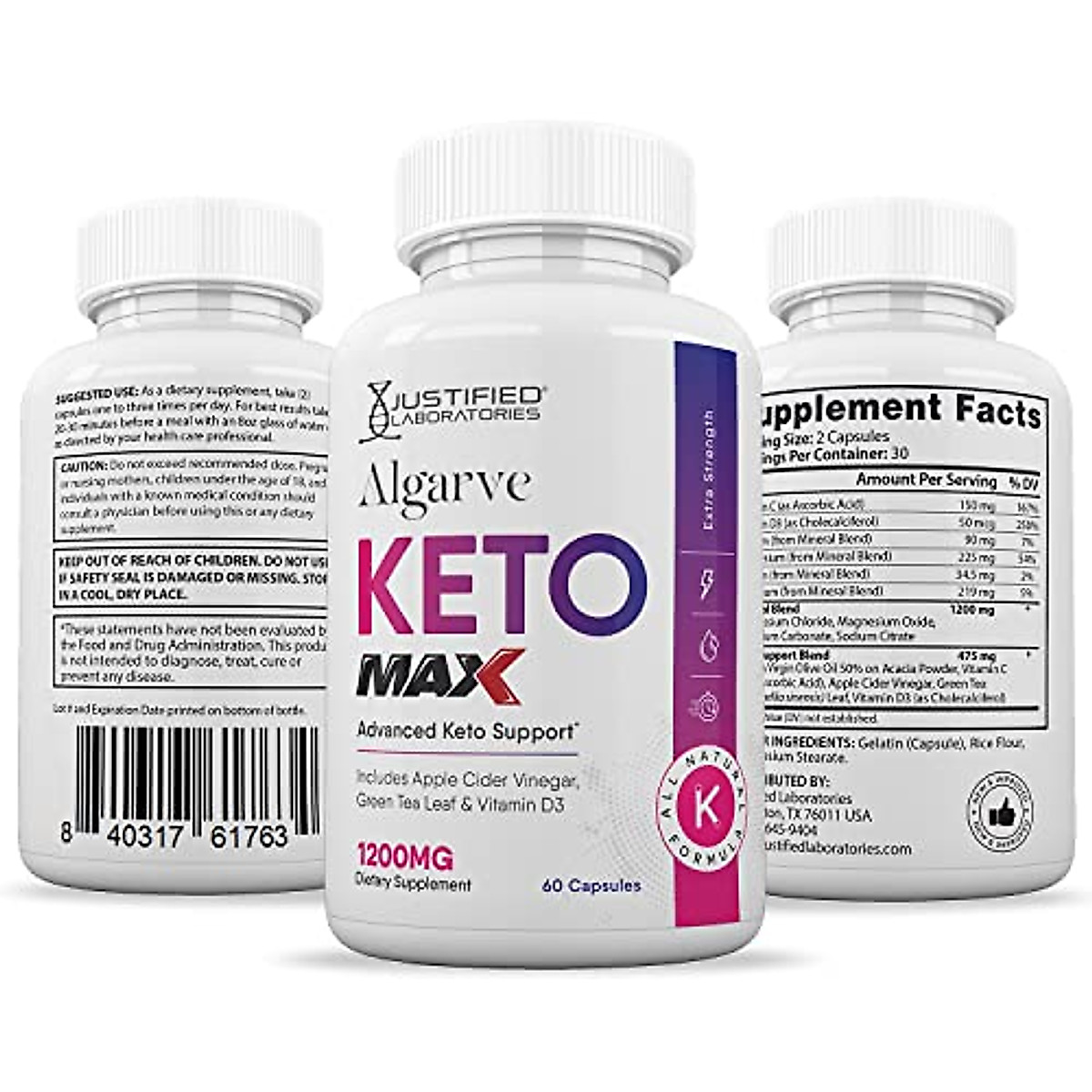 Justified Laboratories (10 Pack) Algarve Keto ACV Max Pills 1675 MG Formulated with Apple Cider Vinegar Keto Support Blend 600 Capsules