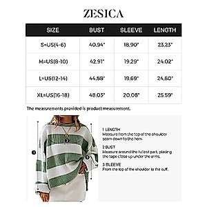 ZESICA Women's 2023 Fall Long Sleeve Crew Neck Striped Color Block Comfy Loose Oversized Knitted Pullover Sweater,Green,Small