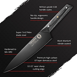 YOKASHI Japanese Knife - Titanium Knife 8 inch - High Carbon VG-10 Edge for Precise Chopping, Slicing & Dicing for Professional Chefs and Home Cooks in the Kitchen - Durable - Ergonomic Handle