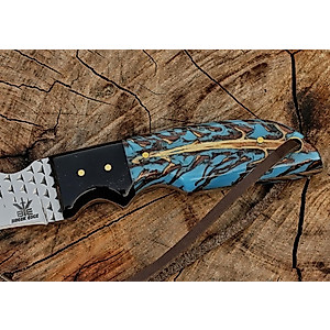 BE BREAK EDGE Handmade Steel Lineman’s Hawkbill knife with Leather sheath,Wire Skinning knife,Heavy Duty Utility knife, Fixed blade Full Tang Electrician knife for professional,(Bison Horn Handle)