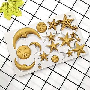 Moon Stars Sun Face Silicone Fondant Mold Chocolate Candy Gumpaste Sugarcraft Tool Cake Decorating Tools Epoxy Resin DIY Polymer Clay Silicone Mold