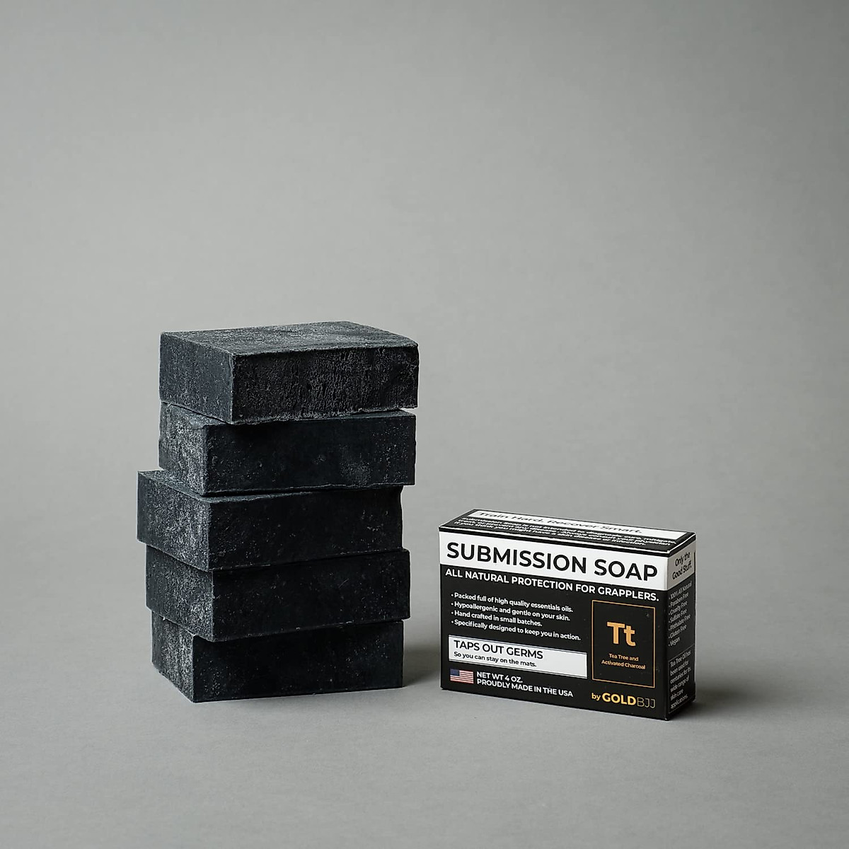 Premium Tea Tree Oil Soap - USA Made Bar Soap for BJJ, Jiu Jitsu, Wrestling, and Grappling (2-Pack of 4 Ounce Soap Bars, Activated Charcoal)