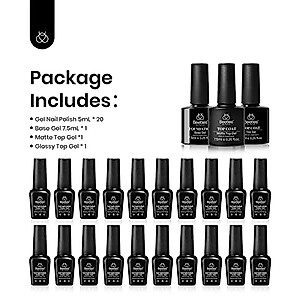 Beetles Fall Winter Gel Nail Polish Kit, Red Yellow Orange Green Gel Polish Set with Glossy & Matte Gel Top Coat Base Coat Soak Off Nail Lamp Christmas Mother's Day Gifts for Women, 20 Pcs