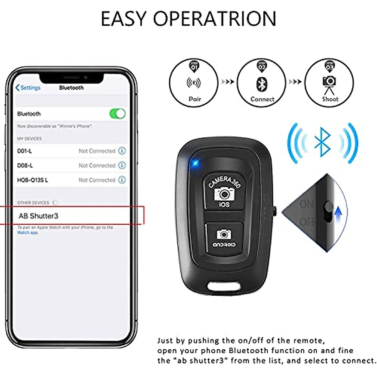 Cellphone Clicker, Camera Remote Control(2 Pack) for Photos & Videos, Wireless Camera Remote Shutter Compatible with iPhone/Android Phone/iPad/Tablets with Adjustable Wrist Strap