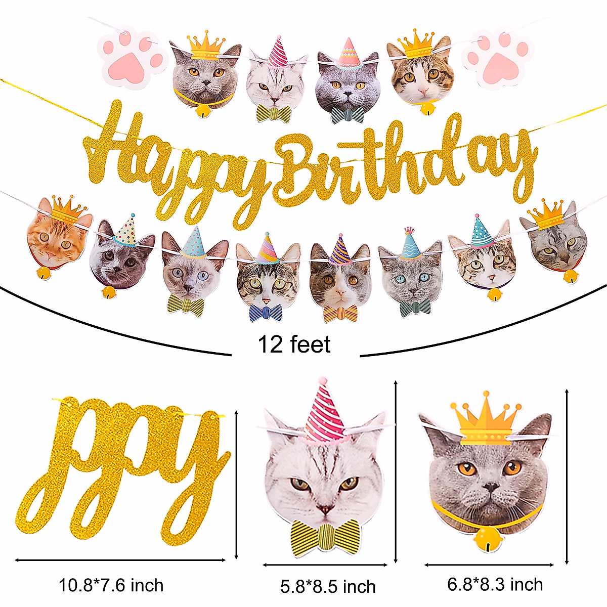 42pcs Cat Birthday Party Decoration Set, Cat Face Banner Latex Balloons Kitten Happy Birthday Cake Cupcake Toppers for Meow Kitty Theme Birthday Party Supplies