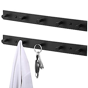 2 Pcs Key Holder for Wall 5 Hooks Perforated 304 Stainless Steel Matte Black Metal Key Hanger for Wall, Entryway, Bathroom, Kitchen, Office