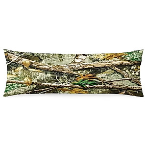 Autumn Forest Body Pillow Cover Hunting Tree Branches and Brown Leaves Camouflage Camo Pattern Long Pillow Case Protector with Zipper Decorative Large Pillowcases for Couch,Bedroom,Home Gifts 20"x54"