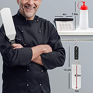 Griddle Accessories Set of 5, Leonyo Stainless Steel Grill Griddle Tool Set- Metal Spatula for Flat Top Hibachi Teppanyaki Kitchen Cooking, Riveted Grip, Dishwasher Safe, S Hooks, Indoor Outdoor