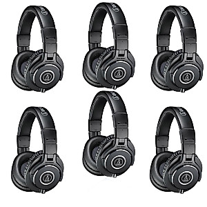 Audio-Technica 6 Pack ATH-M40x Professional Monitor Headphones, 98dB, 15-24kHz, with 9.8' Coiled and Straight Interchangeable Cables - Microfiber Cloth