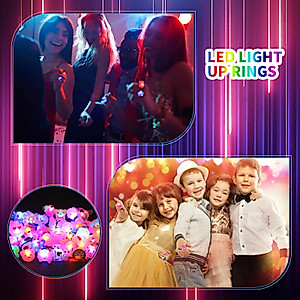 NEEW 50 Pcs LED Light Up Ring Bulk Toys, Glow in The Dark Party Supplies, Party Favors for Adults Kids Pinata Filler Goody Bag Stuffers Random Patterns