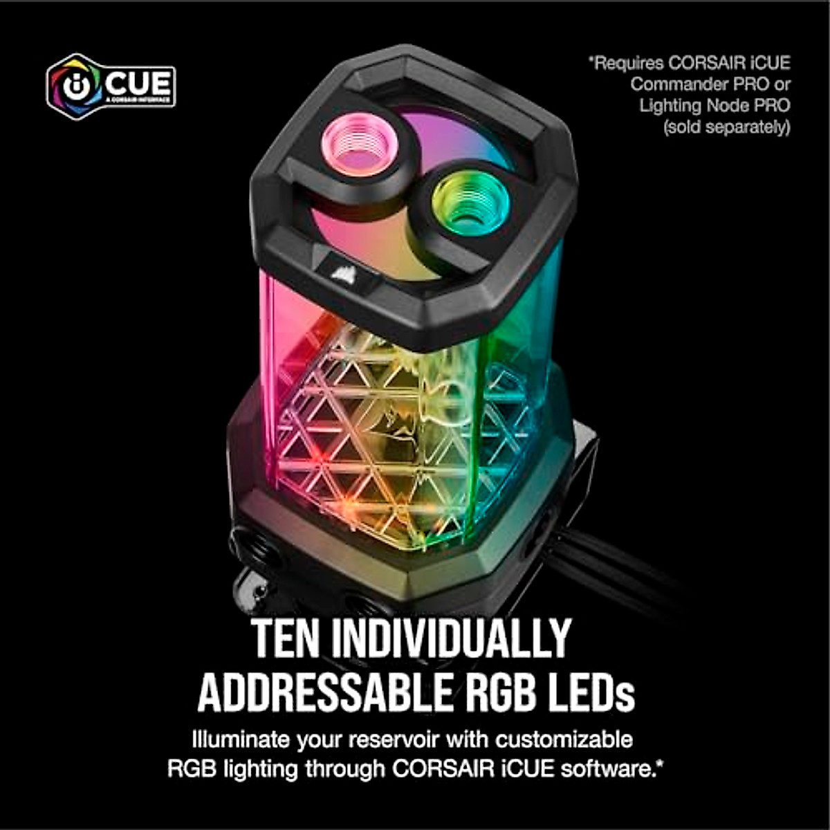 Corsair Hydro X Series XD5 RGB Pump/Reservoir Combo - D5 PWM Pump - 330ml Reservoir - Ten Individually Addressable RGB LEDs - Temperature Sensor - Black