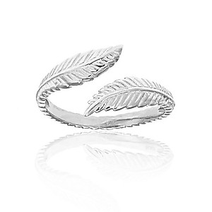 Ritastephens Sterling Silver Leaf Crossover Ring or Toe Ring Adjustable