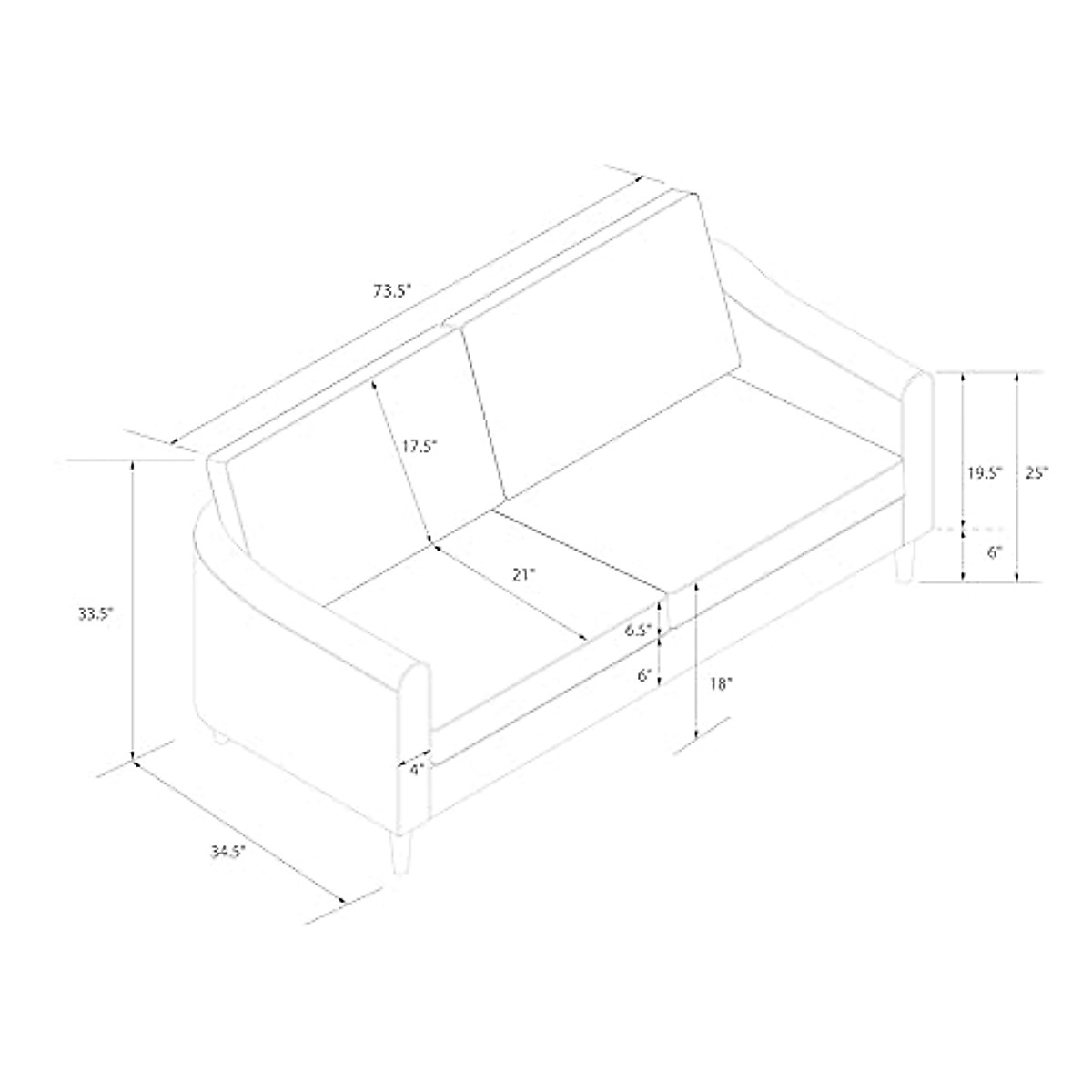Mr. Kate Moon 73.5" Upholstered Sofa with Curved Back, Ivory Velvet