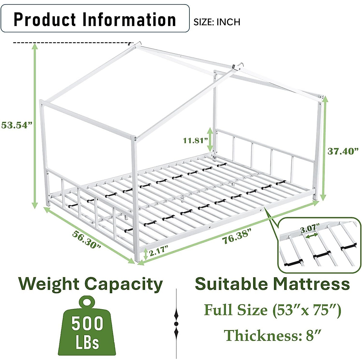 DNYN Full Size Montessori Floor Bed & House Bedframe with Roof Design for Kids Bedroom,Super Save Space & Easy Assembly & No Box Spring Needed, White