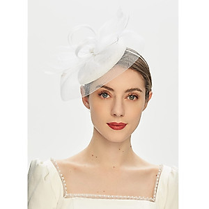 Tea Party Fascinator Kentuckys Derbys Hat Fascinator Pillbox Hat Headband for Cocktail Man Head Band (White, One Size)