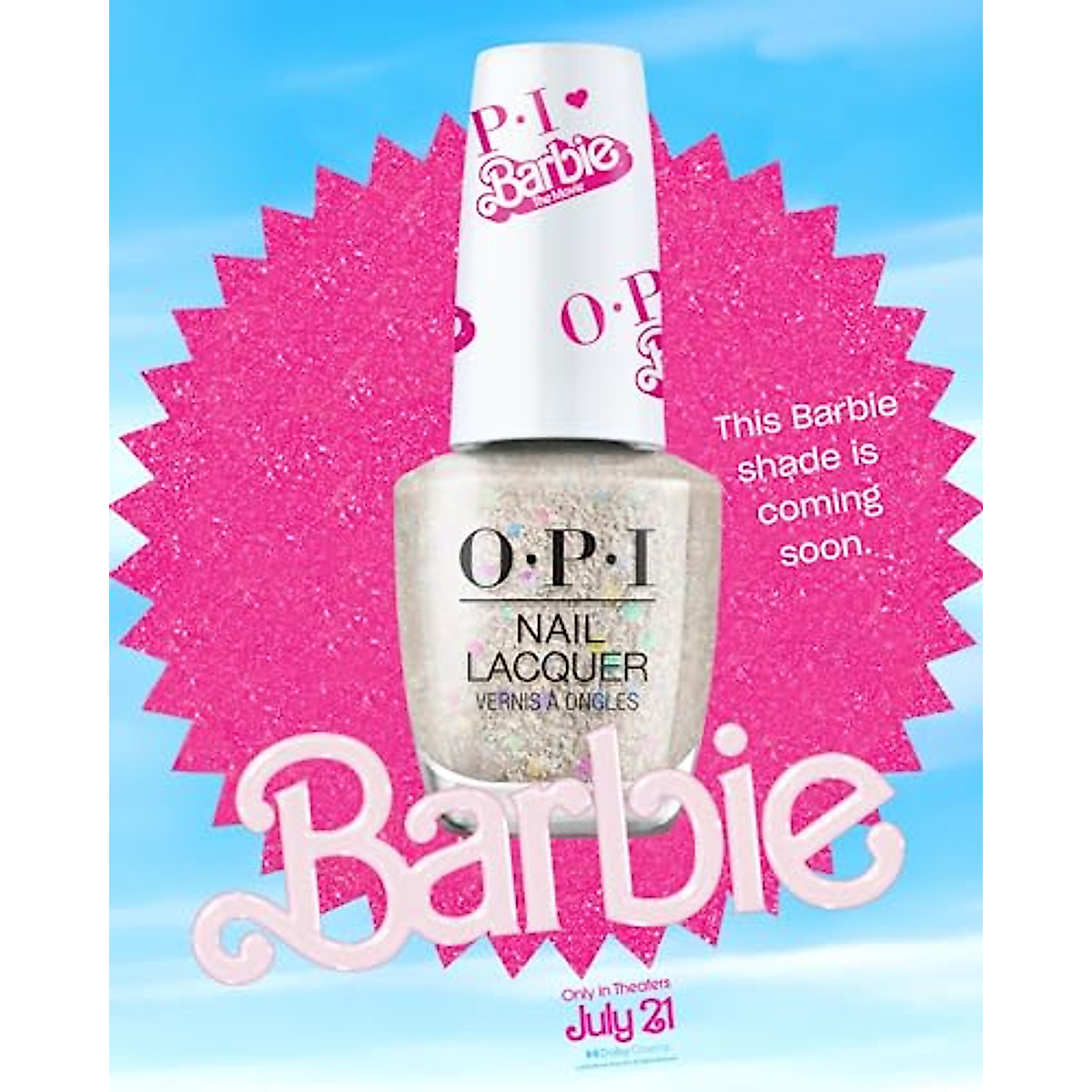 OPI Nail Lacquer, Sheer Glitter Finish Nail Polish, Up to 7 Days of Wear, Chip Resistant & Fast Drying, 3 Barbie Limited Edition Collection, Every Night is Girls Night, 0.5 fl oz
