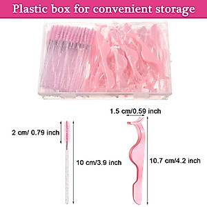24 Pieces Plastic Eyelash Extension Tweezers False Eyelash Applicator Tool Eyelash Auxiliary Clip and 100 Pieces Eyelash Brush Mascara Wands Applicator for Eyelash Application (Pink)