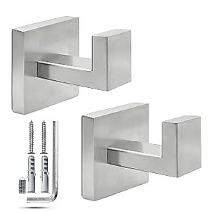 Luclxx Home Towel Hooks for Bathroom Wall Mounted - Brushed Nickel Towel Hook - Towel Hook - Towel Holder for Bathroom Wall - Robe Hooks - Bathroom Hooks for Towels - Square Hooks - 2 Pack
