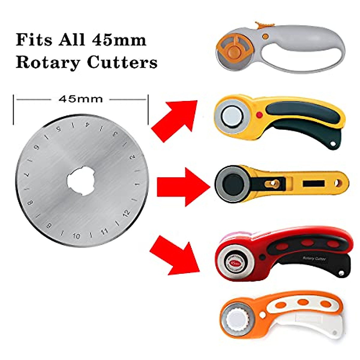 Rotary Cutter with 5pc Ø 45mm Cutting Blades Fabric Paper Cutter, Cloth Sewing Cutter Craft Supplies and Quilting Accessories, For Right- and Left-handed Users