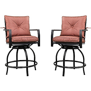LOKATSE HOME 2 PCS Outdoor Patio Bar Height Swivel Chairs with Seat and Back Cushions, for Backyard, Garden, Bistro, Deck, Poolside, Red