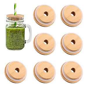 DOITOOL 8pcs Bamboo Jar Lids with Straw Hole Reusable Bamboo Jar Lids for Regular Mouth Mason Jar 70MM
