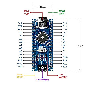 LAFVIN Nano V3.0, Nano Board ATmega328P 5V 16M Micro-Controller Board Compatible with Arduino IDE (Nano x 3 with USB Cable)