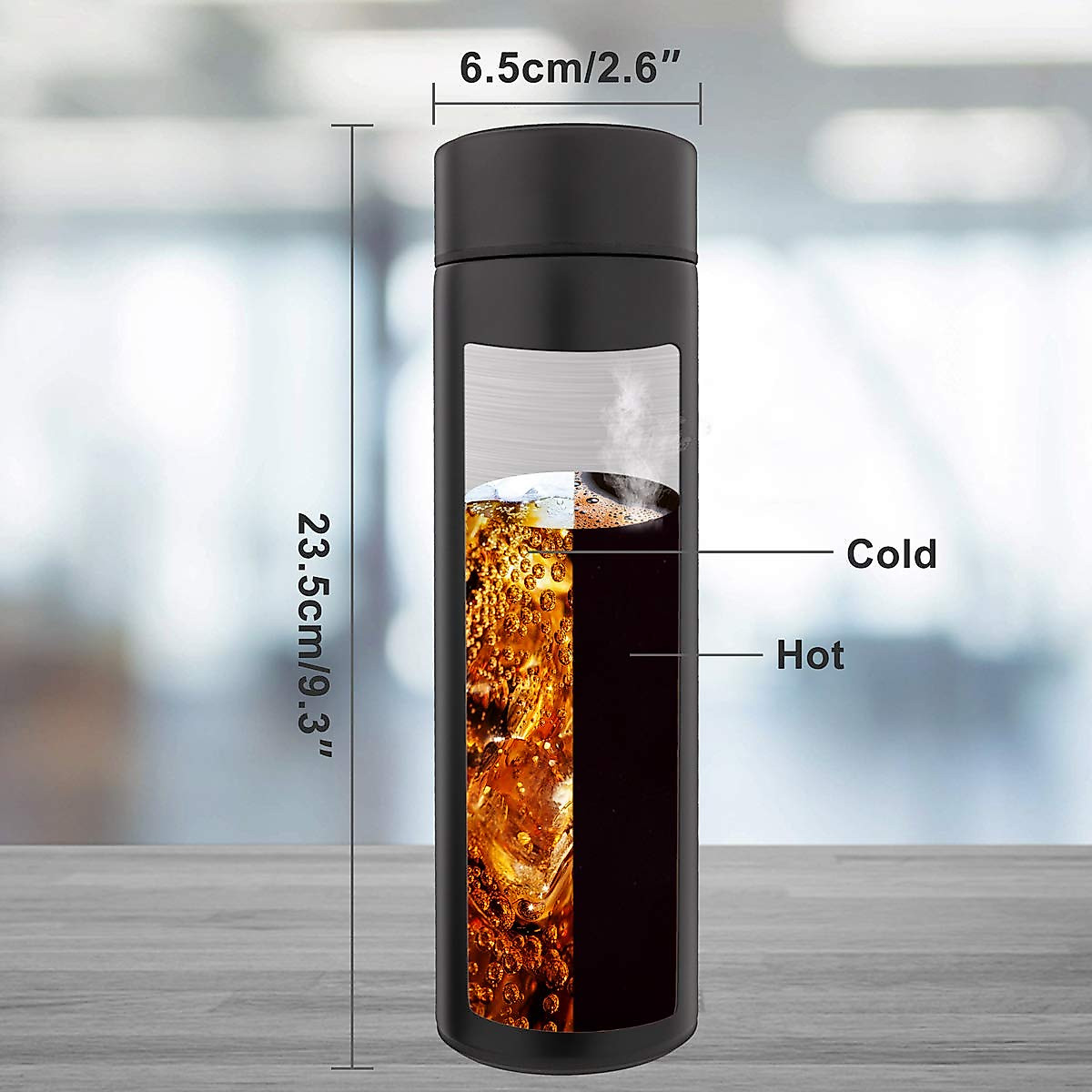 QiCheng&LYS Coffee Thermos,Tea Infuser Bottle,Smart Sports Water Bottle with LED Temperature Display,17 OZ Vacuum-Insulated Stainless-Steel Water Bottle (Black)