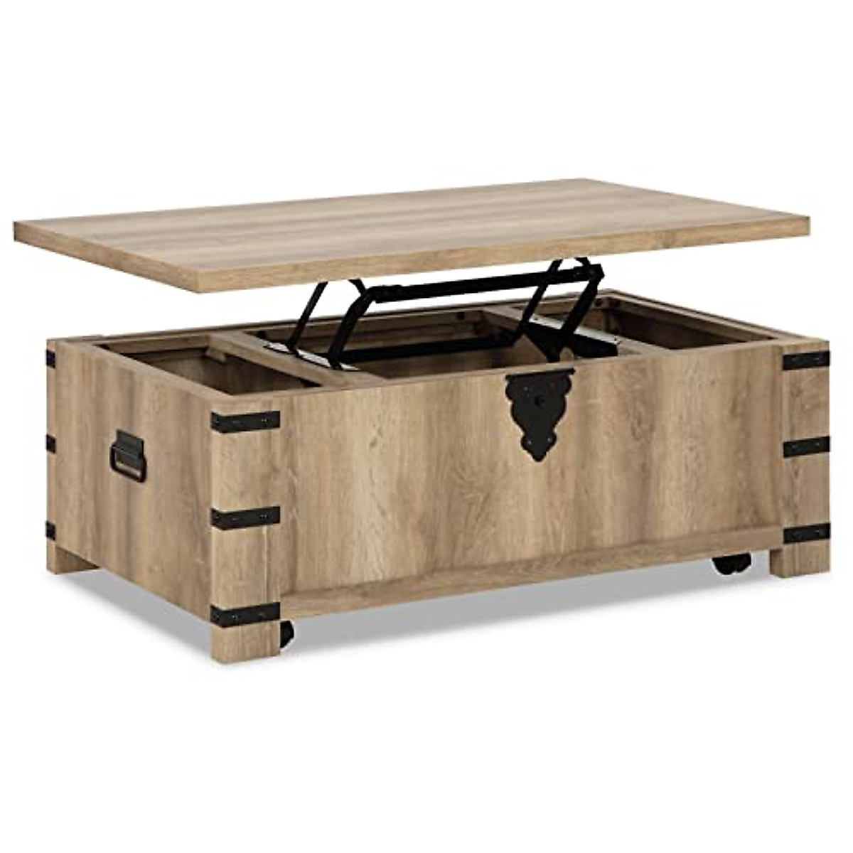 Signature Design by Ashley Calaboro Casual Lift-Top Rustic Coffee Table, Light Brown & Black
